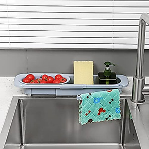 SHANGYI Kitchen Sink Organizer Storage Rack with Expandable Telescopic Holder and Sponge Caddy (grey-green)