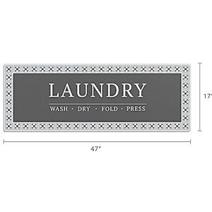 Barnyard Designs Anti-Fatigue Farmhouse Non-Slip Floor Mat, Comfortable Waterproof Cushioned Runner Rug for Laundry Room Standing Pad, 47" x 17", Laundry Print
