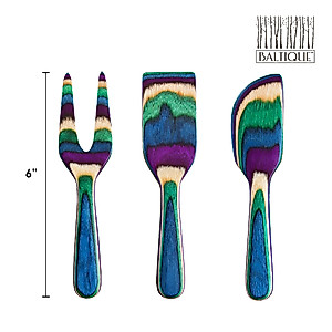 Totally Bamboo Baltique Mumbai Collection 3 Piece Cheese & Charcuterie Tool Set, Colorful Wooden Cheese Knife Set