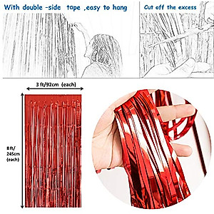 Moohome 2 Pack 3ft x 8ft Red Foil Curtains Metallic Tinsel Fringe Curtains Shimmer Door Window Curtain Backdrop for Birthday Wedding Bridal Shower Photo Booth Party Decorations
