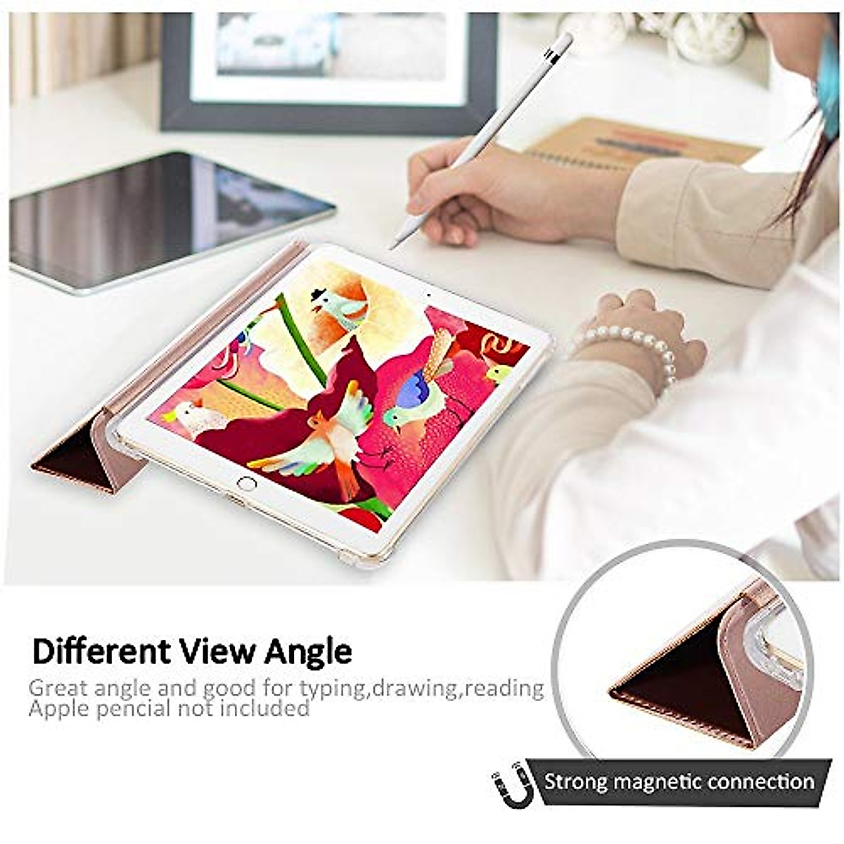 valkit iPad Pro 12.9 Case 2017/2015 (Old Model,1st & 2nd Gen) - iPad Pro 12.9 Inch Cover Smart Folio Stand Protective Translucent Frosted Back Cases with Auto Wake/Sleep, Rose Gold