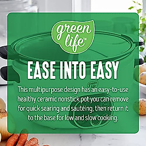 GreenLife Cook Duo Healthy Ceramic Nonstick 6QT Slow Cooker, PFAS-Free, Digital Timer, Dishwasher Safe Parts, White