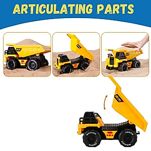 Big Construction Dump Truck Friction Powered Toy - 10-Inch Yellow Truck with Realistic Lights & Sounds, Lifting Bed, 4 Button Control Vehicle for Kids