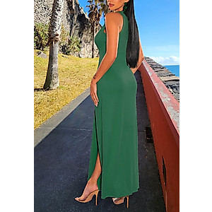 Sexy Maxi Dress for Women Sleeveless Front High Split Deep V Neck Party Long Bodycon Tank Dress