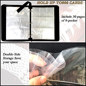 Trading Card Binder 900 Pockets, Football Card Binder Holder with 50 Removable Sleeves Fits 900 Sport Cards, Football Card Gifts Collector Album with Zipper Storage Display Case