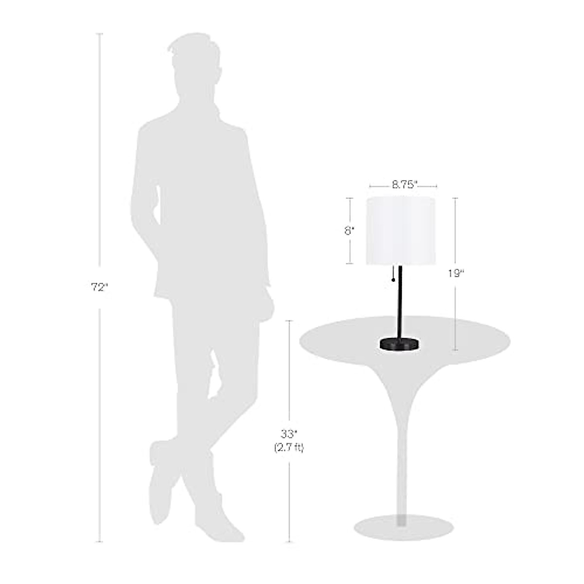 Catalina Lighting 17842-031 Modern Stick Accent Table Lamp with Pull Chain and White Fabric Shade, 19", Classic Black