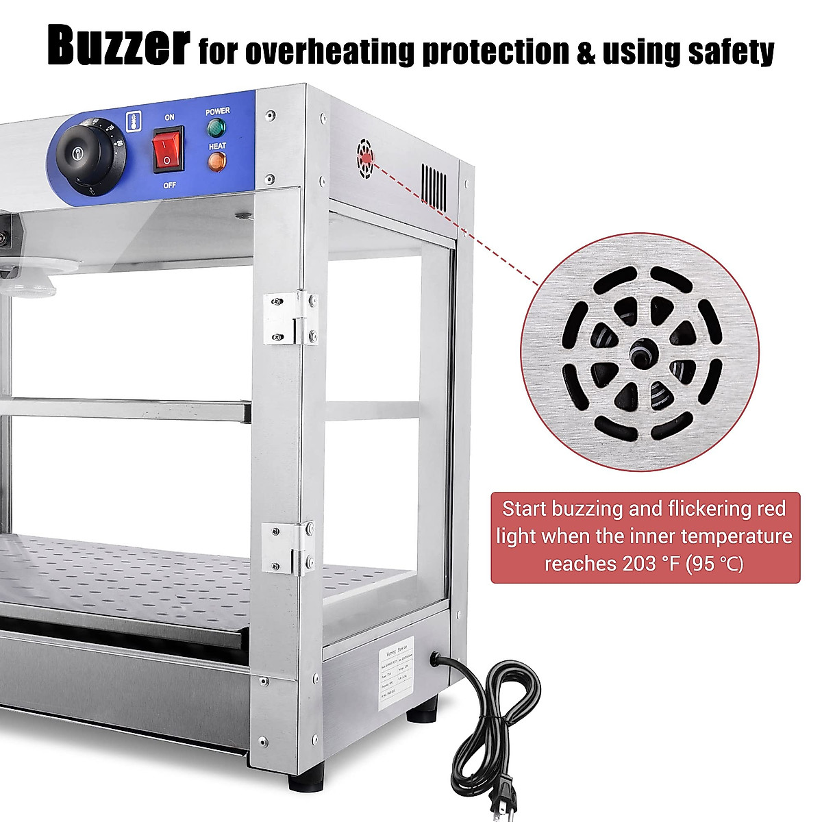 WeChef 2-Tier Commercial Pizza Warmer Countertop Display Case 24x15x20 inch 750W Pastry Heater Display Case for Bakeries Convenience Stores