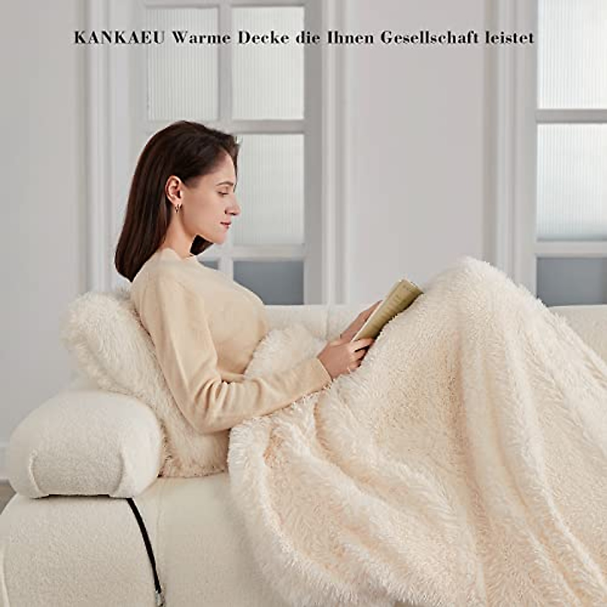 Super Soft Faux Fur Throw Blanket, Reversible Lightweight Fluffy Blanket, Long Hair Plush Shaggy Throw Blanket for Couch, Sofa, Chair, 51x62 inches, Cream White