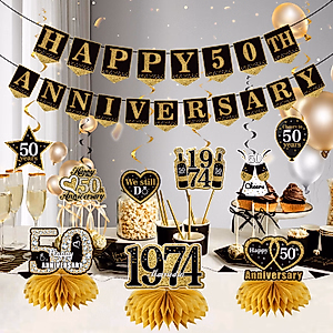 Bumqviy 50th Anniversary Decorations, 10pcs Happy 50th Wedding Anniversary Vintage 1974 Banner Centerpieces Kit, Cheers to 50 Years We Still Do Anniversary Ceiling Table Topper Sign Party Supplies
