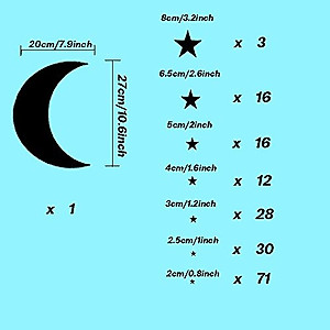 Moon and Stars Wall Decal Vinyl Sticker, Removable Children Kids Art DIY Sticker Mural for Boy Girls Baby Room Decoration Good Night Nursery Wall Decor Home House Bedroom Design (Black)
