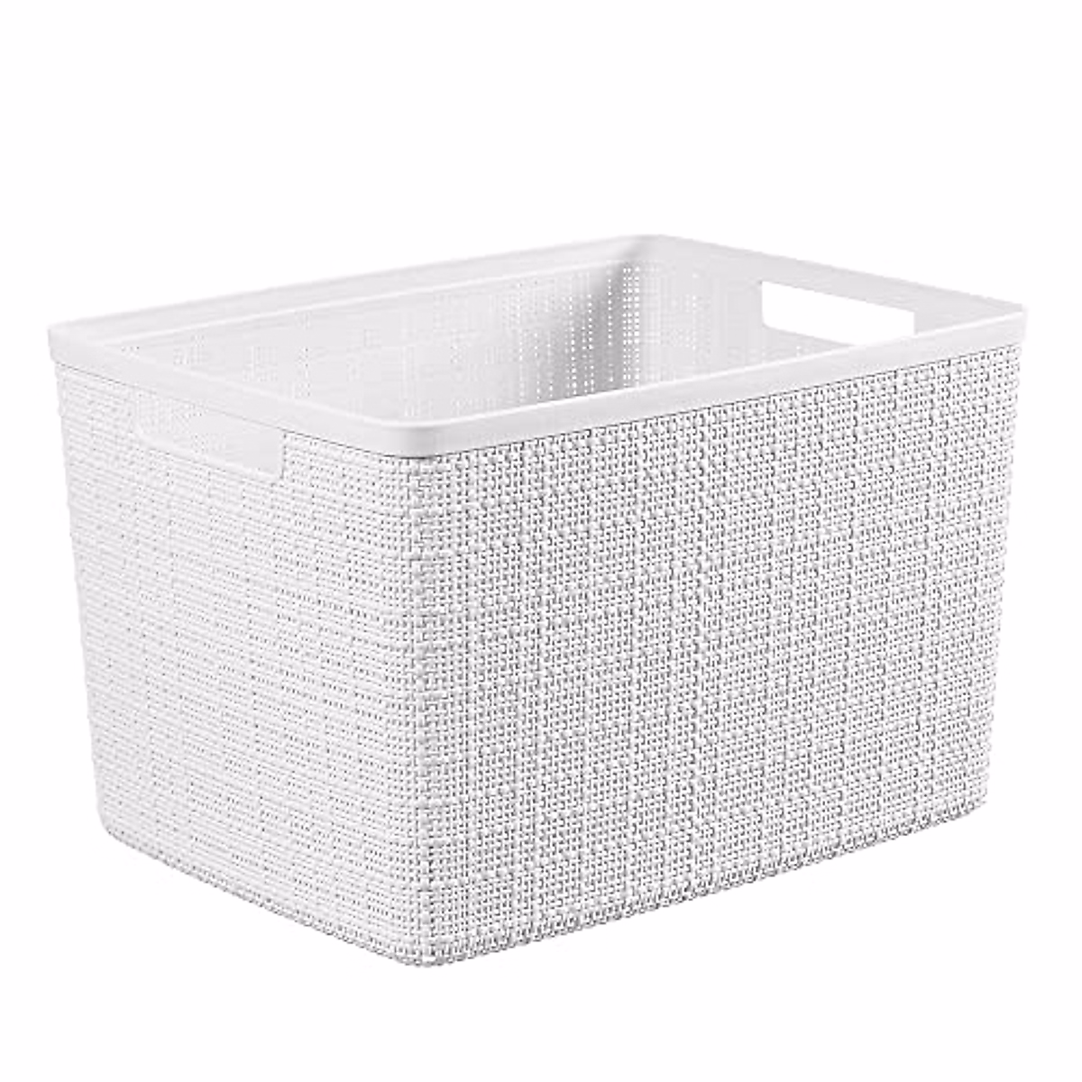 Curver Set of 4 Jute Large Decorative Plastic Organization and Storage Baskets Perfect Bins for Home Office,White, 4 & Set of 8 Jute Half Medium Decorative Plastic Organization Grey, 8 Count