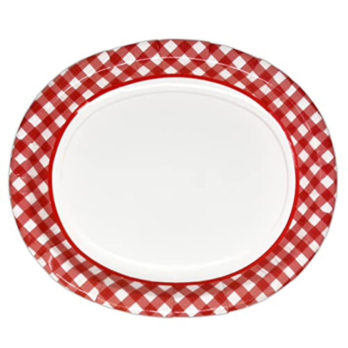 50 Gingham Oval Plates Paper 10" x 12" Summer Picnic BBQ Party Supplies Red and White Checkered Gingham Large Disposable Platter for Barbecue Burger Cookout Serving Tray Baby Shower Birthday Tableware