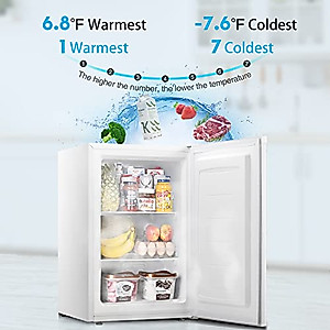 R.W.FLAME Mini Freezer Countertop, 2.1 Cu.Ft Energy Saving Upright Freezer, Small Freezer with Reversible Single Door for Home/Dorms/Apartment/Office (White)