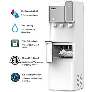 SOOPYK Hot and Cold Water Cooler Dispenser with Ice Maker for 5 Gallon Bottle Built-in Ice Maker 27 lbs in 24 hrs Perfect for Home Office