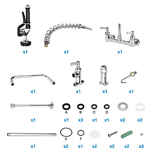 uxcell Commercial Sink Faucet with Pre-Rinse Sprayer, Wall Mount Faucet with 12" Swivel Spout 8" Center 36" Height Pre Rinse Faucet for Chrome Solid Brass