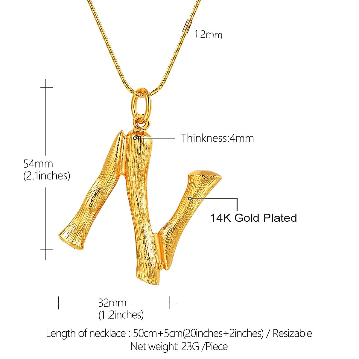 FOCALOOK Statement Bamboo Necklace, 14K Gold Plated Initial Name Pendant Necklace for Women - Big Bamboo Letter Charm Necklace(With Gift Box)