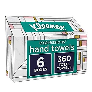 Kleenex Expressions Disposable Paper Hand Towels, Paper Hand Towels for Bathroom, 6 Boxes, 60 Hand Towels per Box (360 Total Tissues)