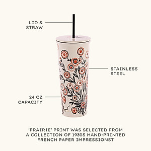 AMÉLIN ARCHIVE Stainless Steel Tumbler, 24 Ounce Travel Tumbler, Double Wall Insulated Cup with Lid and Straw (Prairie)