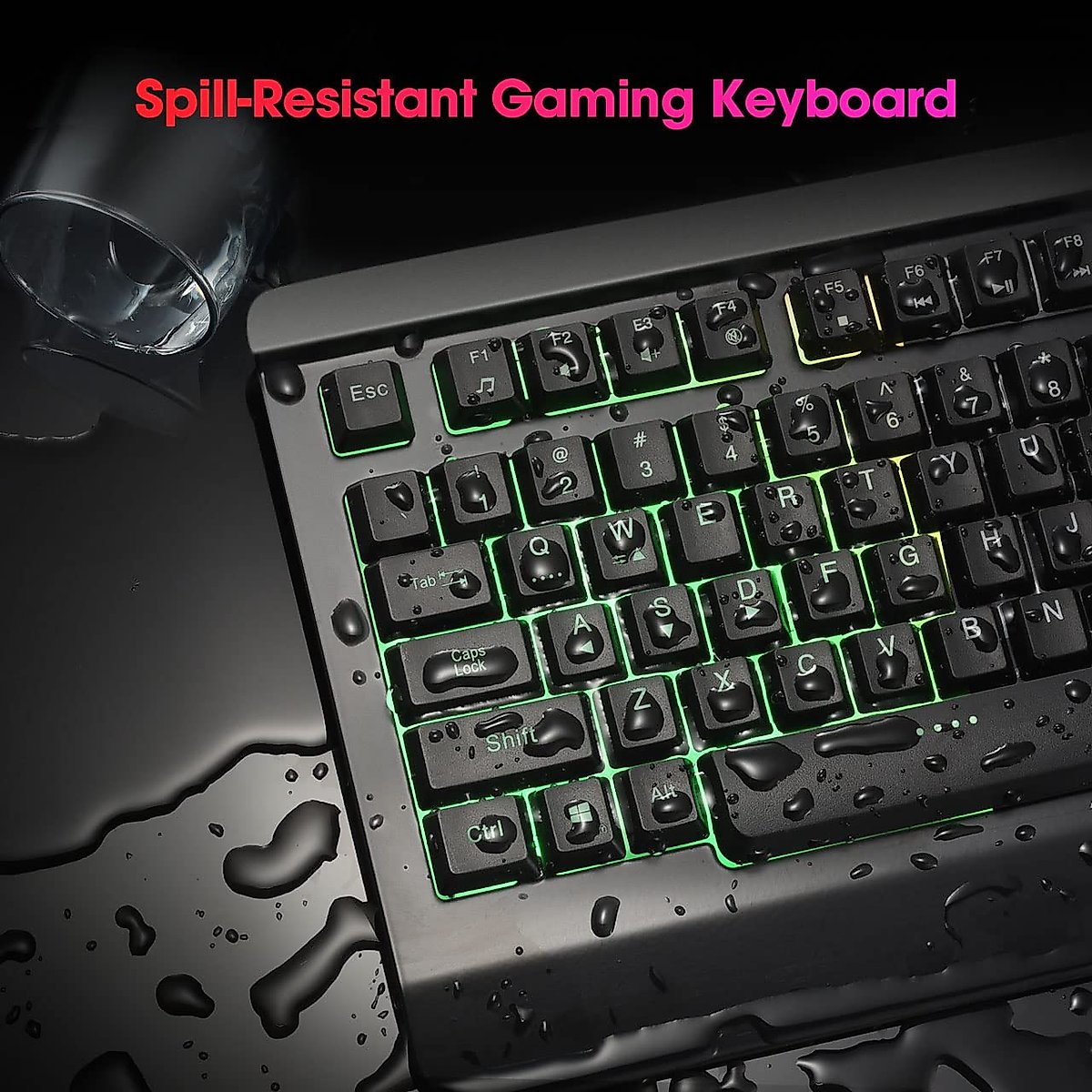 Cudote Gaming Keyboard, USB Wired Keyboard Rainbow Backlit, LED Light Up with Ergonomic Wrist Rest, Multimedia Shortcut Keys, 19 Keys Anti-ghosting, PC for Laptop Desktop Computer, Black