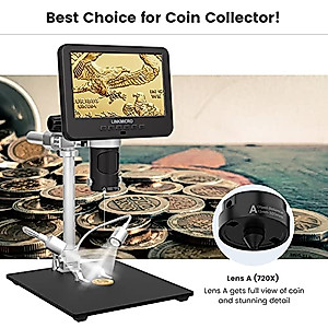 3 Lens 7 inch HDMI Digital Microscope 2000X for Soldering with 13'' Arm Boom Stand LINKMICRO LM246MS UHD 2160P Error Coin Microscope Full View of Coins, Microscope Kit for Adults, PCB Repair DIY