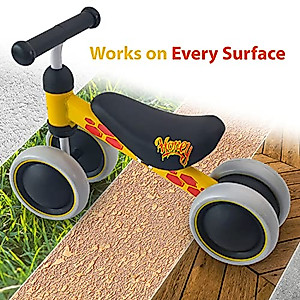 10-24 Months Baby Balance Bike - No Pedal Toddler Walker Trainer Riding Toys for Infant 1 Year Old Boys and Girls with 4 Silent Wheels, Carbon Steel Frame, Cushion Seat, (Bee)