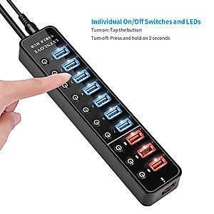 LYFNLOVE Powered USB Hub,11 Port 48W Data Charging Hub with 7 USB 3.0 Ports and 4 Smart Charging Ports,USB 3.0 Splitter with On/Off Switches for Laptop,PC, Computer,TV, HDD, Flash Drive and More