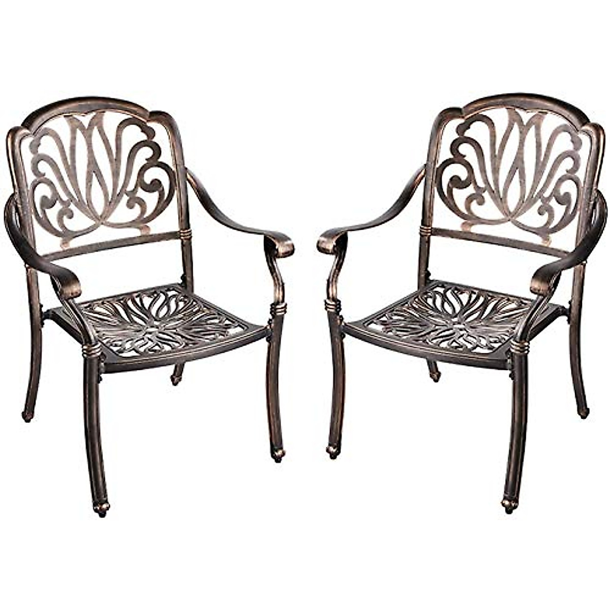 Grepatio 3 Piece All Weather Cast Aluminum Dining Set - 2 Elizabeth Chairs and 35.4" Bistro Table with Umbrella Hole -Outdoor Furniture Dining Set for Patio