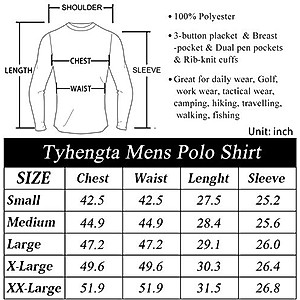 Tyhengta Mens Polo Shirt Long Sleeve Quick Dry Performance Lightweight Tactical Shirts Gray X-Large