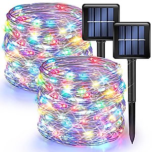 Dazzle Bright 2 Pack Solar String Lights Outdoor, Total 80FT 240LED Solar Powered Waterproof Fairy Lights 8 Modes, Copper Wire Lights for Christmas Patio Party Tree Yard Decoration (Multi-Colored)
