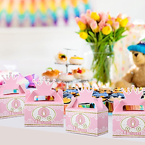 Outus 12 Pieces Little Princess Crown Treat Box Princess Decoration Supplies Favors Pink and Gold Princess Baby Shower or Birthday Girl Party Boxes