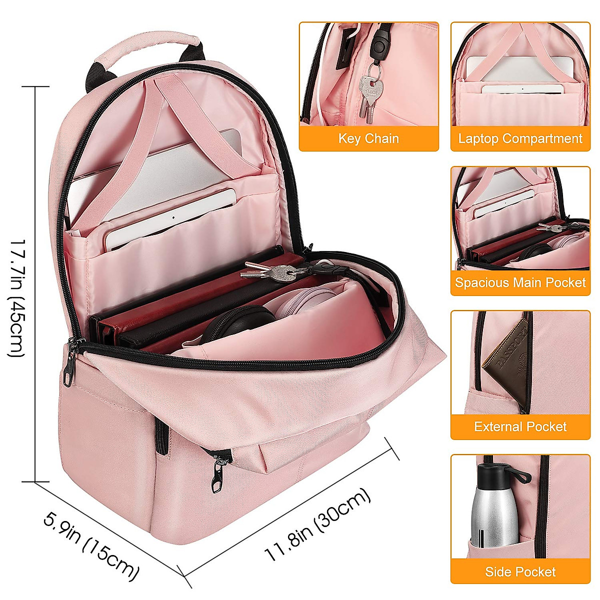 FINPAC Laptop Backpack, Casual Daypack with USB Port for Travel School Work (Pink)