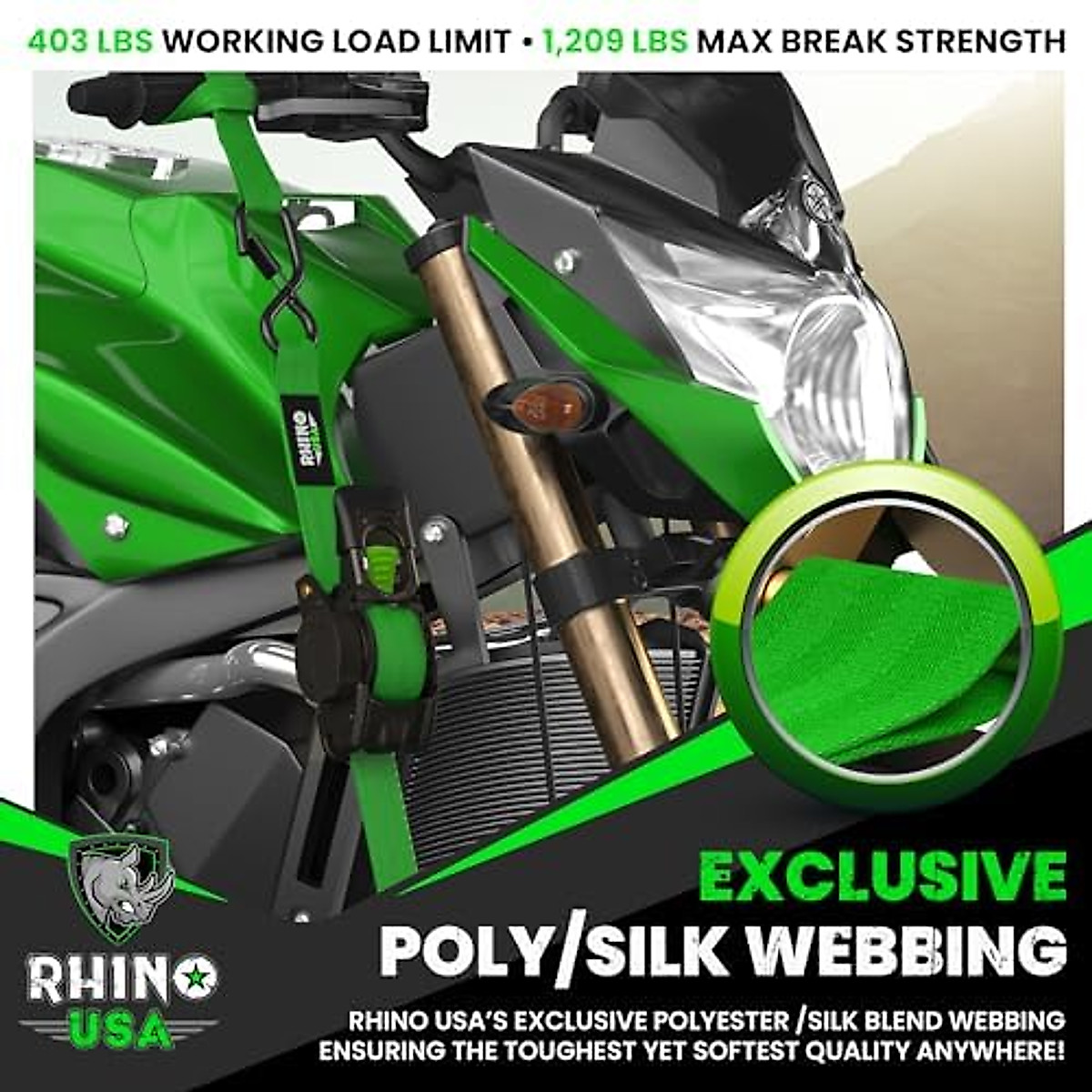 Rhino USA Retractable Ratchet Tie Down Straps (4PK) - 1,209lb Max Break Strength, includes (4) Ultimate 1" x 10' Autoretract Tie Downs with Padded Handles. Use for Boat, Securing Cargo