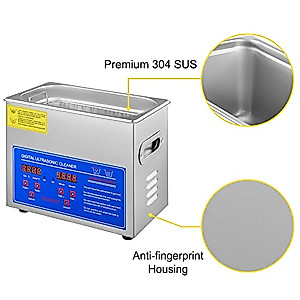 VEVOR Ultrasonic Cleaner with Digital Timer & Heater, Professional Ultra Sonic Jewelry Cleaner, Stainless Steel Heated Cleaning Machine for Glasses Watch Rings Small Parts Circuit Board (3L)