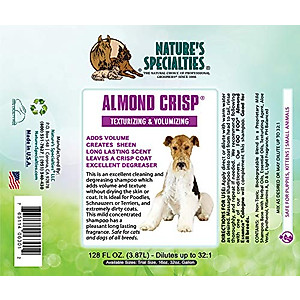 Nature's Specialties Almond Crisp Ultra Concentrated Dog Shampoo for Pets, Makes up to 8 Gallons, Natural Choice for Professional Groomers, Texturizing and Volumizing, Made in USA, 32 oz