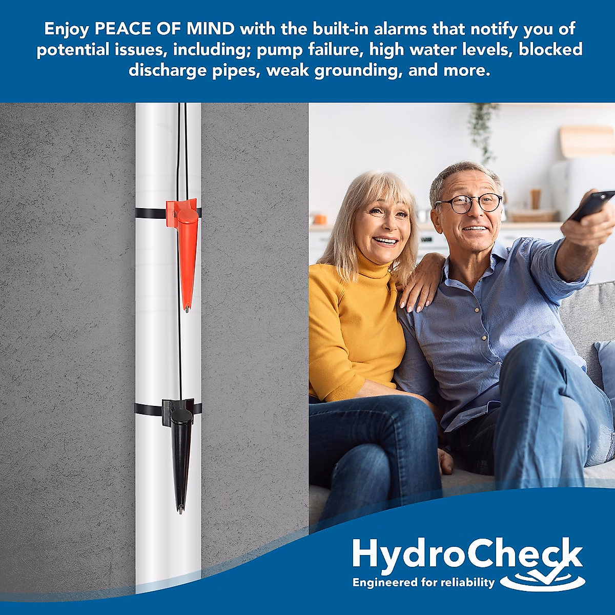HydroCheck HC6000v2 Sump Pump Float Switch: Hi-Lo Sensors, Built-in Alarms | Versatile, No Cleaning & No Moving Parts,Prevents Flooding in Basements, Pools, and More! Proudly Made in USA