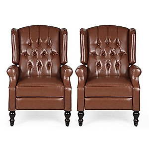 Christopher Knight Home Elaine Contemporary Tufted Recliners (Set of 2), Cognac Brown + Dark Brown