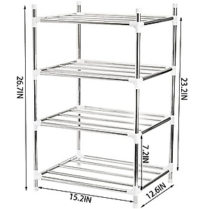 Cedilis 4 Tier Metal Storage Rack with Hooks, Standing Shelf Units for Kitchen Pan Pot Organizer, Pantry Cabinet Shelf Organizer, 26.7 x 15.2 x 12.6IN