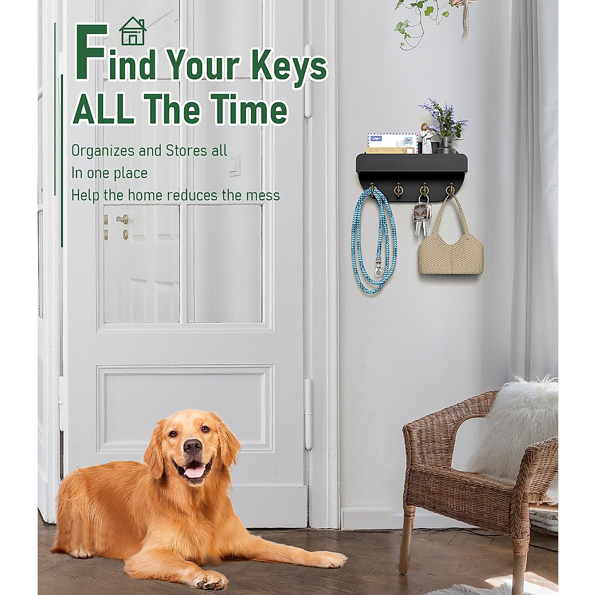 buways Key Holder Wall Mount,Key Holder for Wall Decorative Key and Mail Holder with Shelf,Modern Key Rack for Home Wall Decor for Apartment Office Entryway Front Door Living Room (Stylish Black)