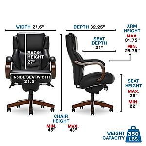 La-Z-Boy Delano Big & Tall Executive Office Chair | High Back Ergonomic Lumbar Support, Bonded Leather, Black with Mahogany Wood Finish | 45833A