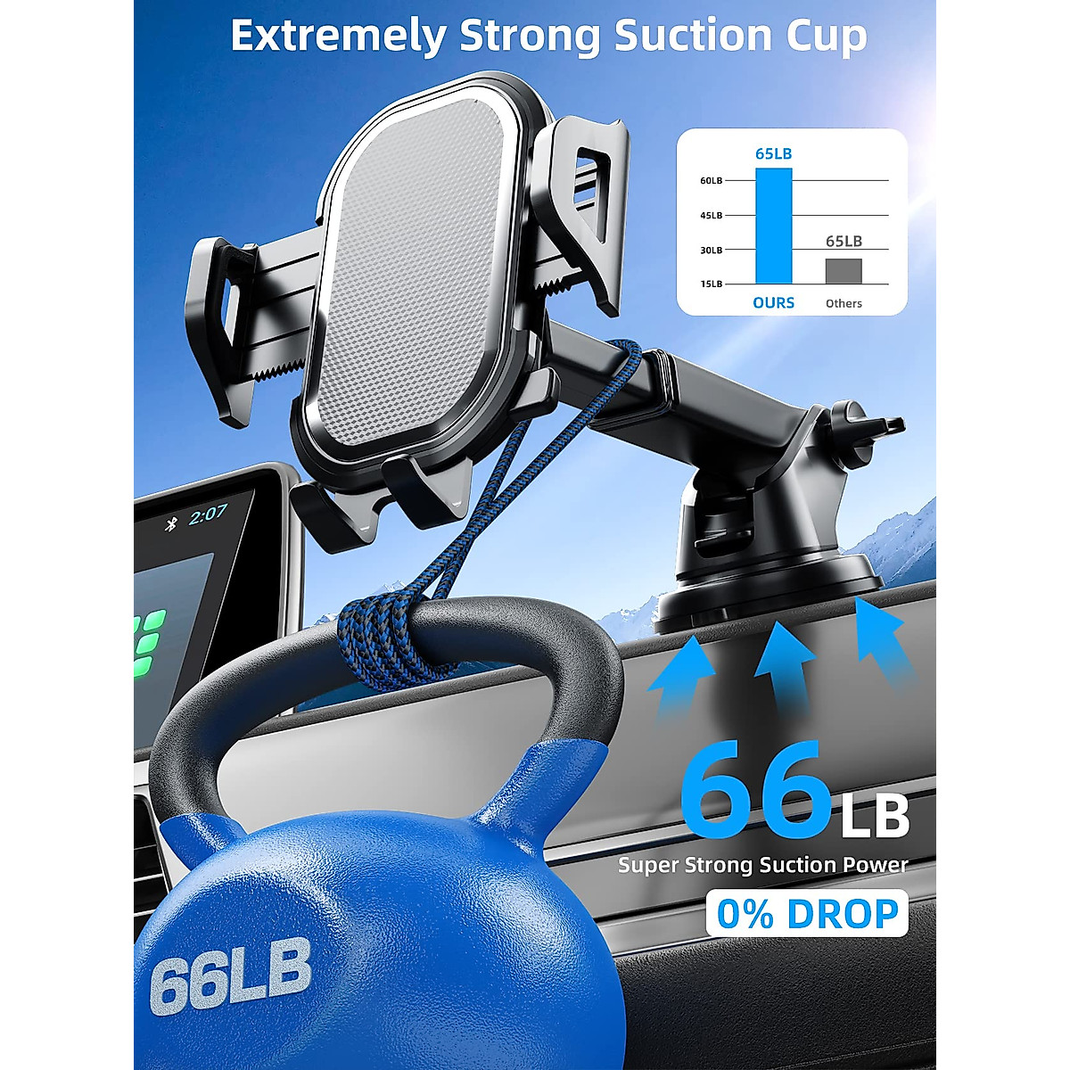 Phone Holder Mount for Car [ Off-Road Level & Stable Hook ] Windshield Dashboard Air Vent Universal Hands-Free Automobile Mounts Cell Phone Holder Fit for iPhone Smartphones