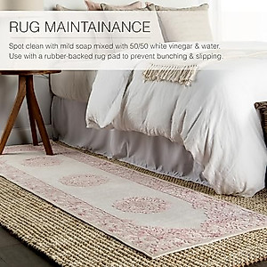 Jaipur Living Fables Collection 5' x 7'6" Small Area Rug with Medallion Design and Scrolling Border, Soft Power-Loomed Bohemian Rug for Bedrooms and Living Rooms, Pink/White