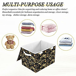 SDMKA Beautiful Gold Butterflies Storage Bins with Lids Foldable Storage Cube Boxes Fabric Storage Organizer Basket for Home, Bedroom, Office, Closet (16.5x12.6x11.8)