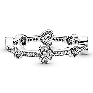 Pandora Jewelry Alluring Hearts Cubic Zirconia Ring in Sterling Silver, Size 4.5
