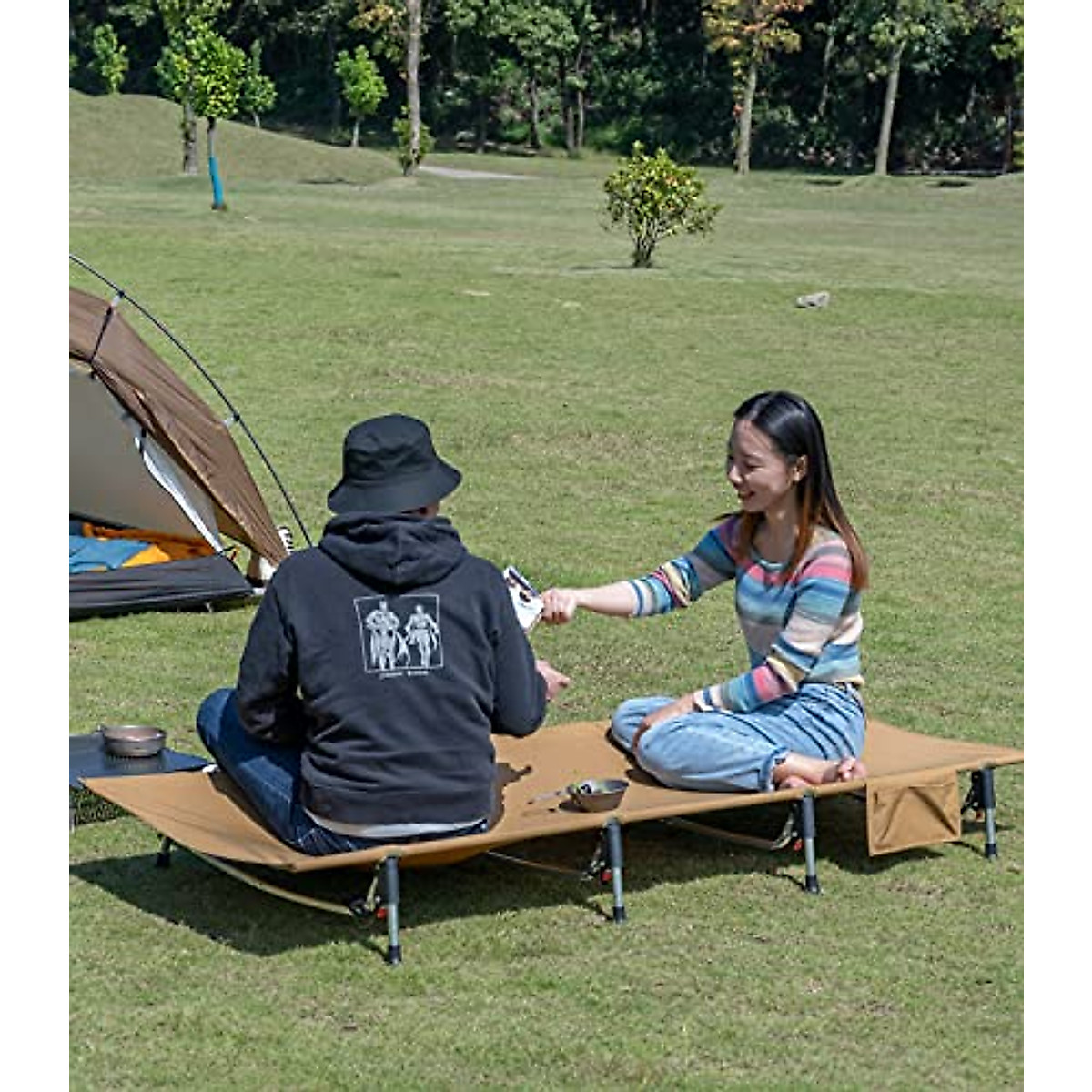 iClimb 1 Anti-Sinking Folding Chair and 1 Super Easy Assemble Cot and 1 3M Thinsulate Insulation Warm Sleeping Bag Bundle, Ultralight Compact for Adults Outdoor Backpacking Camping Glamping
