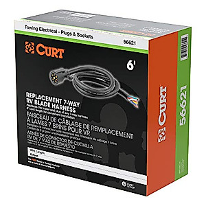 CURT 56621 Replacement 7-Pin RV Blade 7-Way Trailer Wiring Harness Plug, 6-Foot Blunt-Cut Wires, Boxed , black