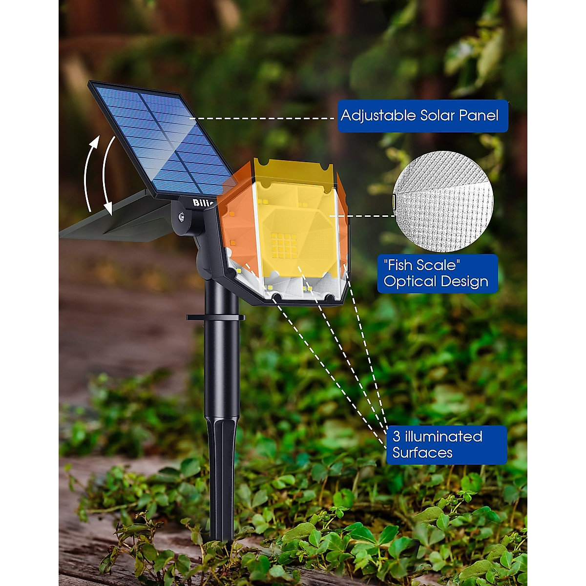 Biling 30 LEDs Solar Spot Lights Outdoor, Adjustable Solar Lights for Outside, IP67 Waterproof Solar Outdoor Lights for Garden Yard House Tree 4 Pack Warm White