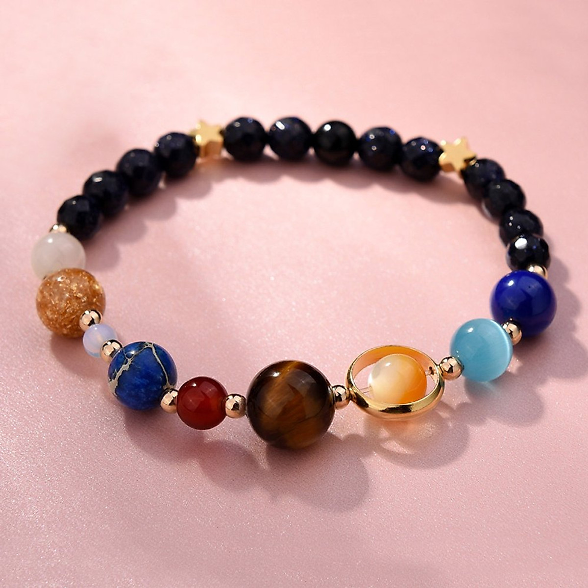 MENGLINA Women Stone Bead Charm Bracelet Universe Galaxy the Eight Planets Nine Planets in the Solar System Guardian Star Bracelets