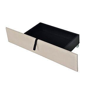 GINGVAT Platform Beds Queen Size, Velvet Upholstered Platform Bed with 2 Drawers and Trundle, Modern Style, Beige