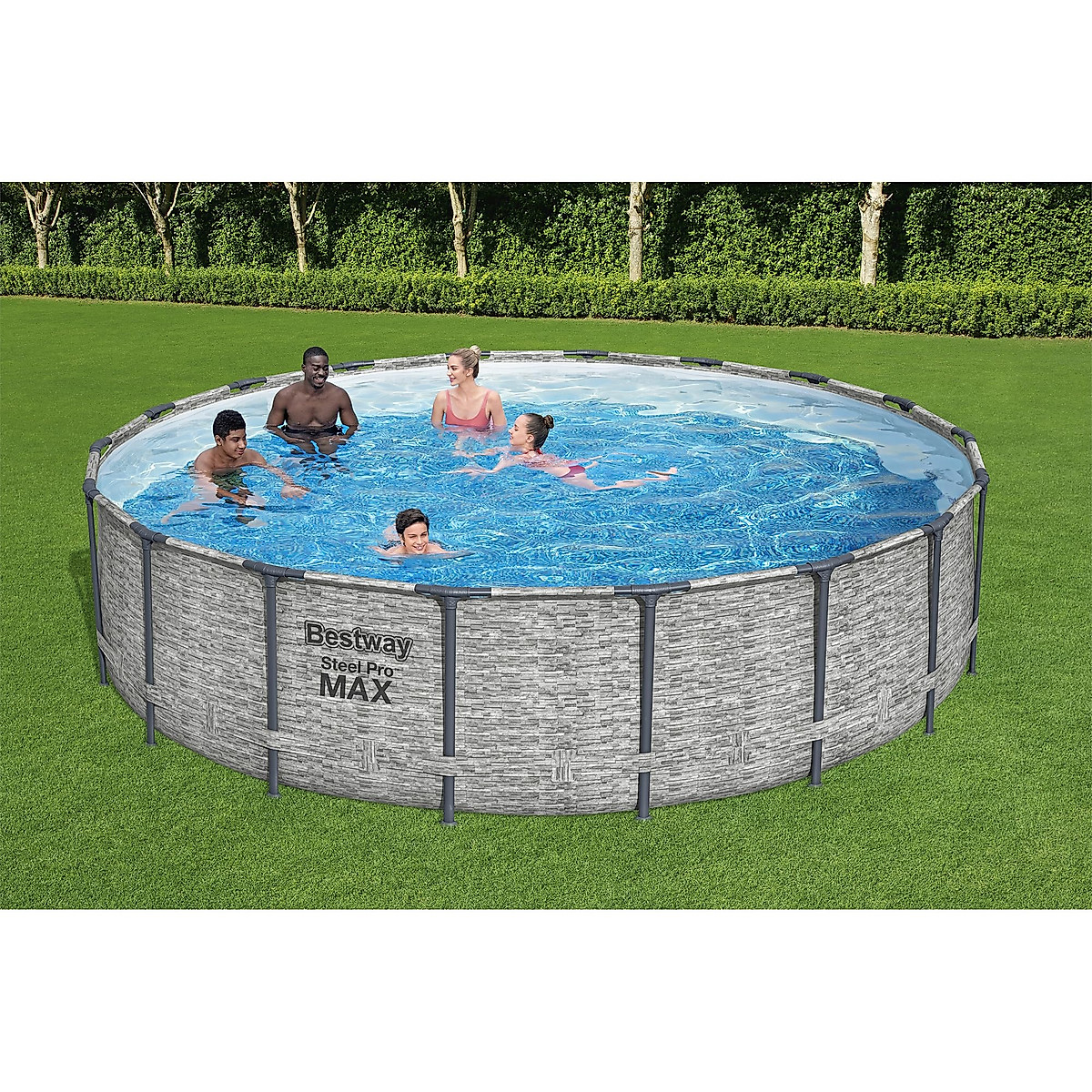 Bestway Steel Pro MAX 18’ x 48” Round Above Ground Pool Set | Frame Swmiming Pool Features Realistic Stone Print Liner | Includes 1500gal Filter Pump, 48" Ladder and 18' Pool Cover