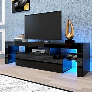 Black TV Stand LED TV Stand for 55 inch TV High Glossy Front Entertainment Center Modern TV Stands with Storage for Living Room,Bedroom